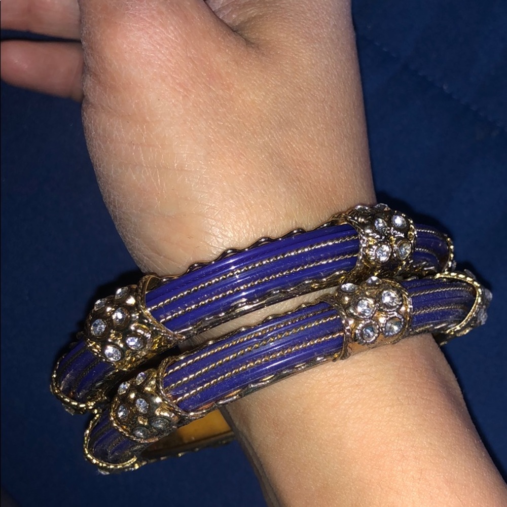 Royal Blue And Gold With Diamond Bangles - Gem